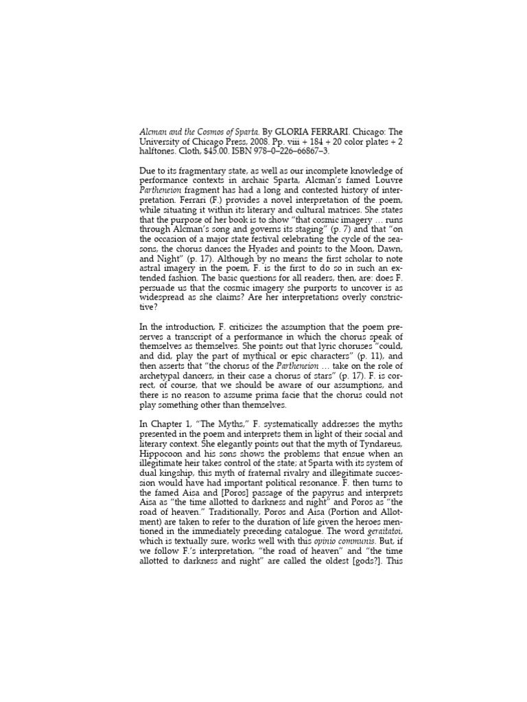 Alcman’s Cosmic Imagery in Sparta | PDF