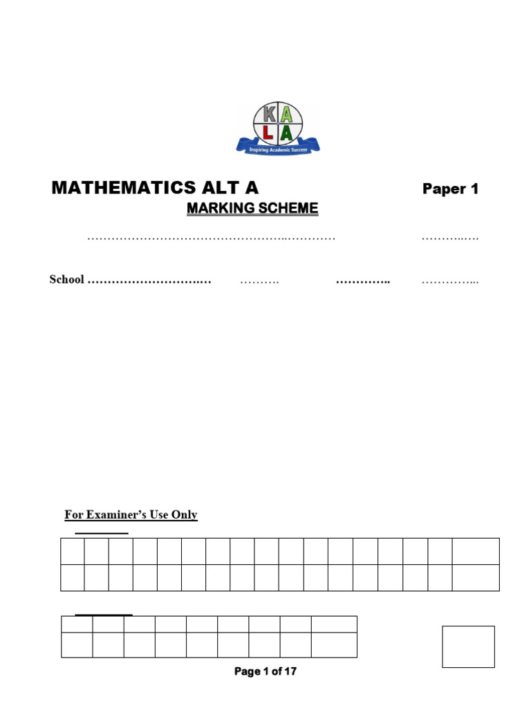 KALA 2025 Pre-Trial Exam Marking Scheme | PDF | Circle | Sphere