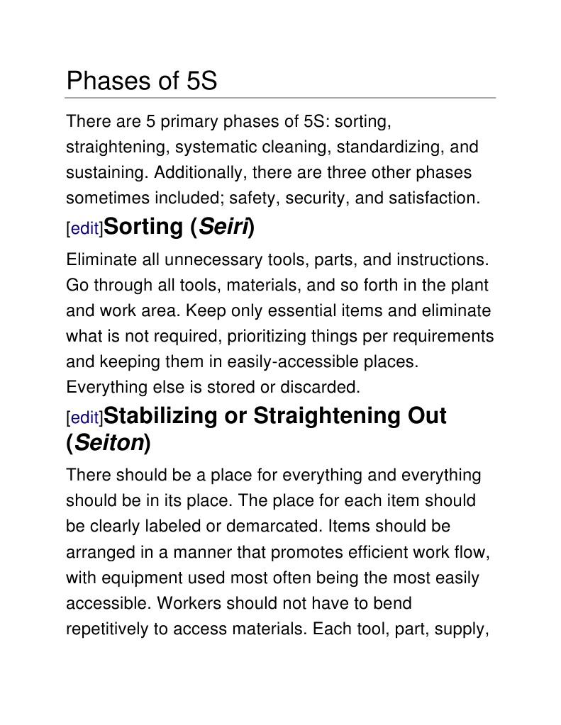 Overview of 5S Phases | PDF | Lean Manufacturing | Operations Management
