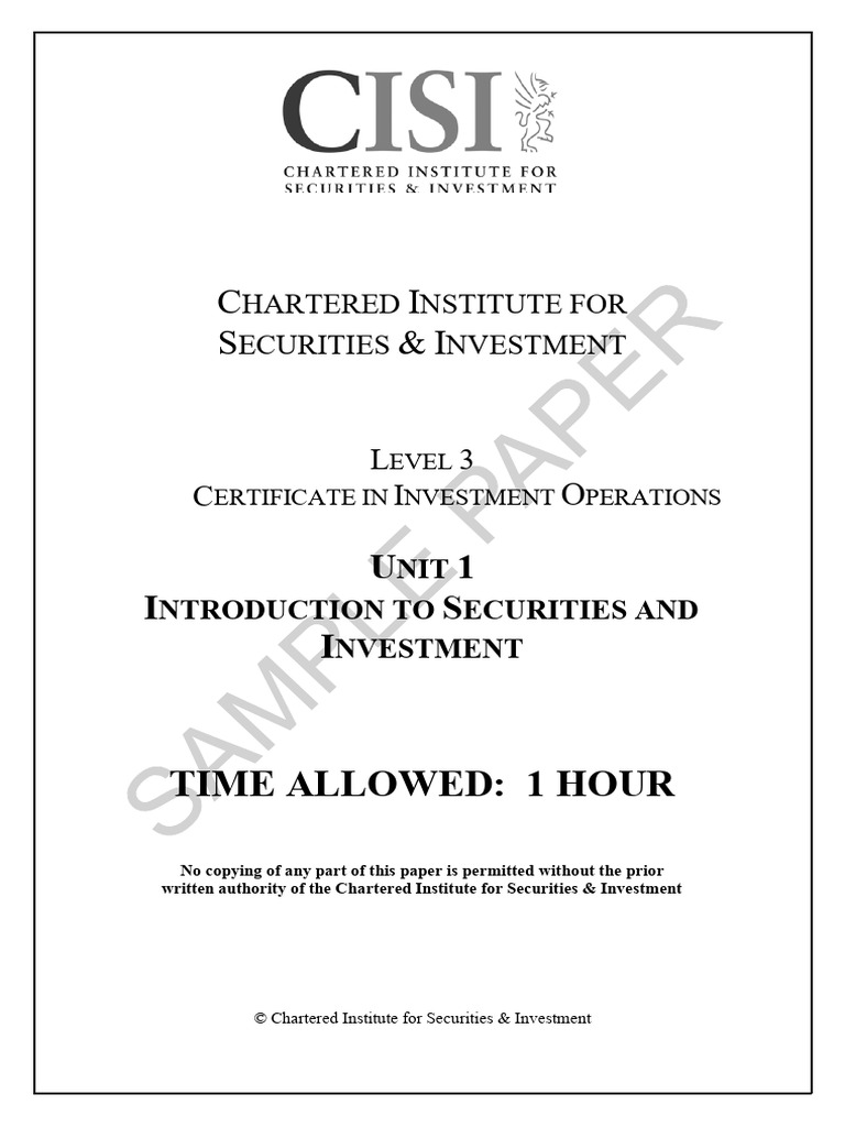 CISI - Sample - Paper Reviewer | PDF | Bonds (Finance) | Investing