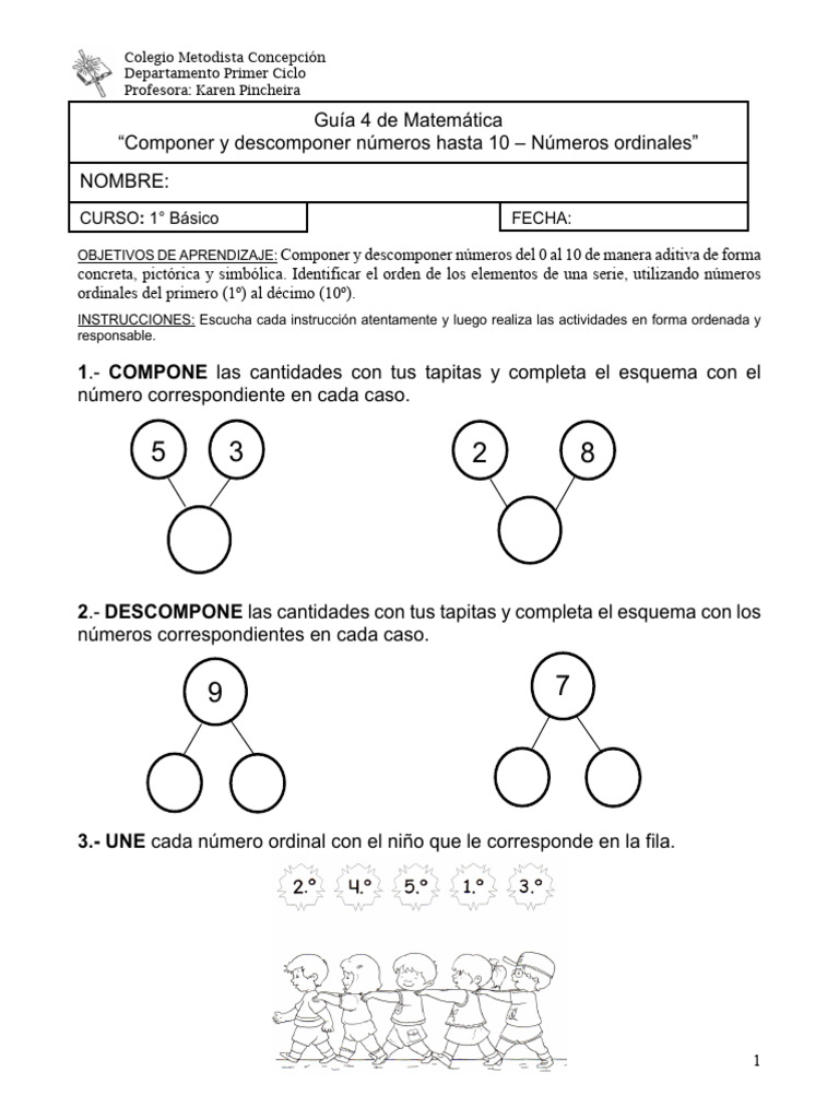 Guia Matemática 4 Componer y Descompone Números Hasta 10 y Números ...