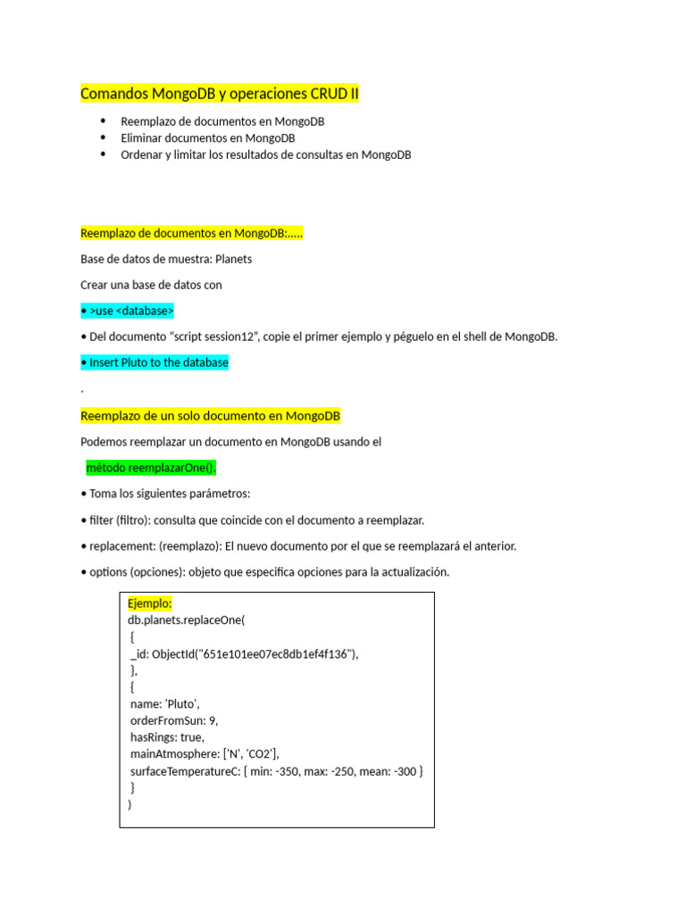 Comandos MongoDB y operaciones CRUD II | PDF | Mongo Db | Software de gestión de datos