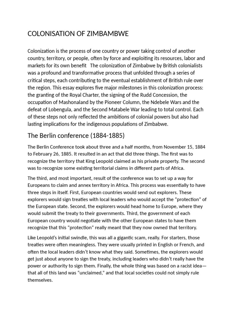 COLONISATION OF ZIMBAMBWE | PDF