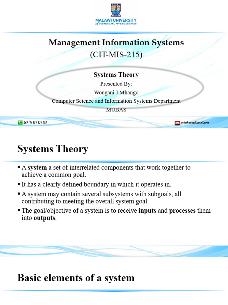 Lesson 1 - Systems Theory | PDF | System | Information