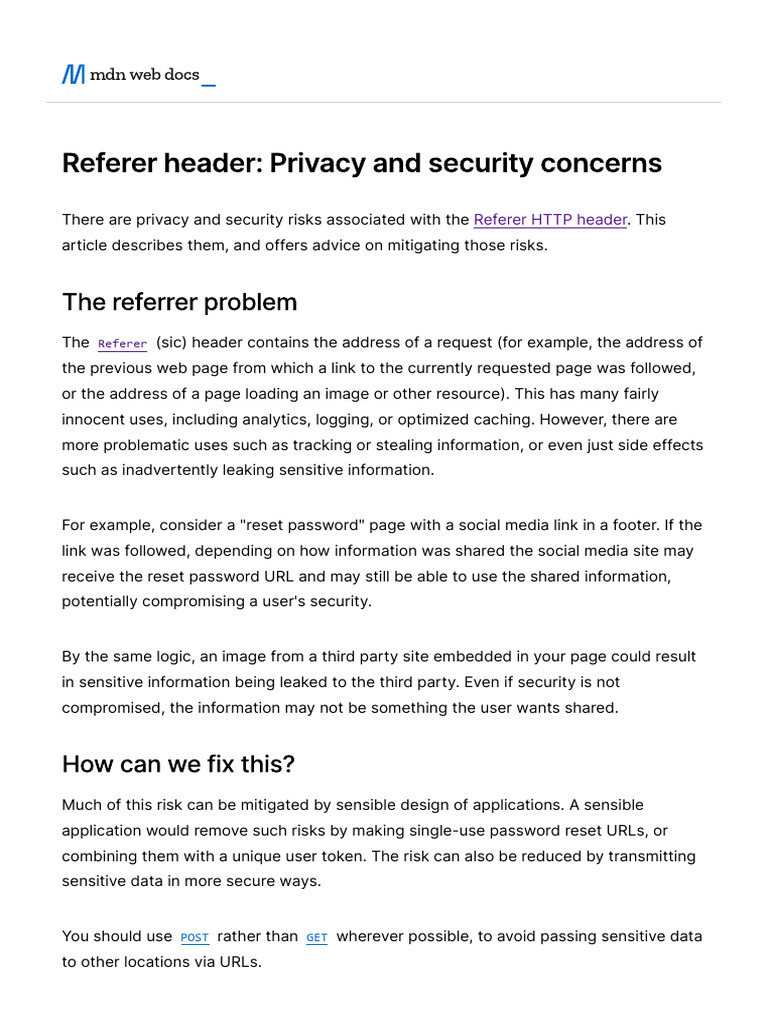 Mitigating Referer Header Risks | PDF | World Wide Web | Internet & Web
