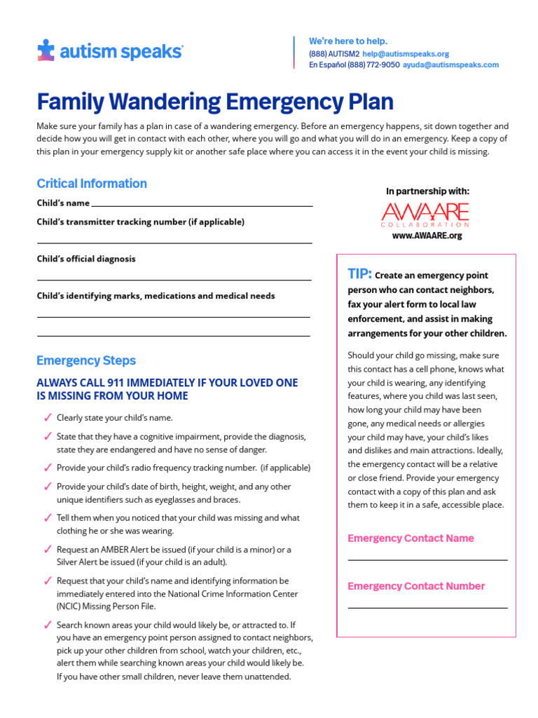 Family Emergency Wandering Plan RGB 06-2023 | PDF | Emergency