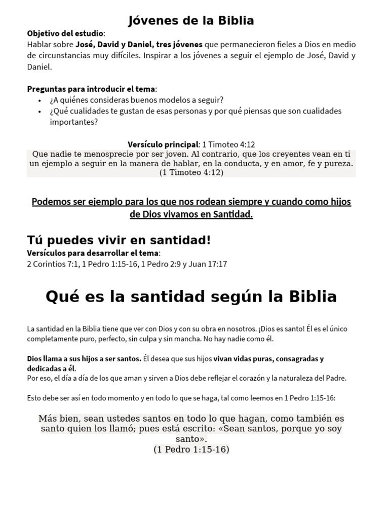 PREDICAS JUVENILES Jóvenes de la Biblia | PDF | Santo | Dios