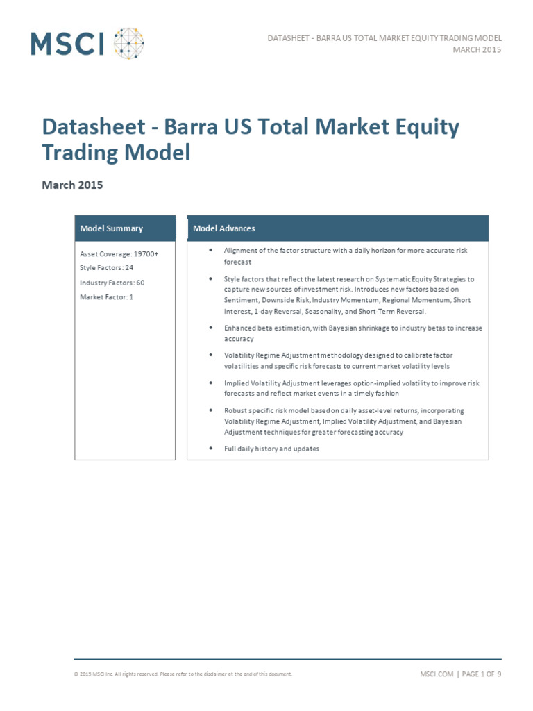 Datasheet - Barra US Total Market Equity Trading Model | PDF | Msci ...