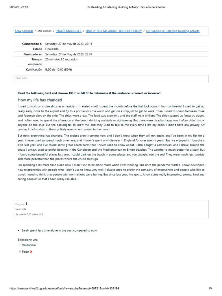 U2 Reading & Listening Building Activity - Revisión Del Intento | PDF