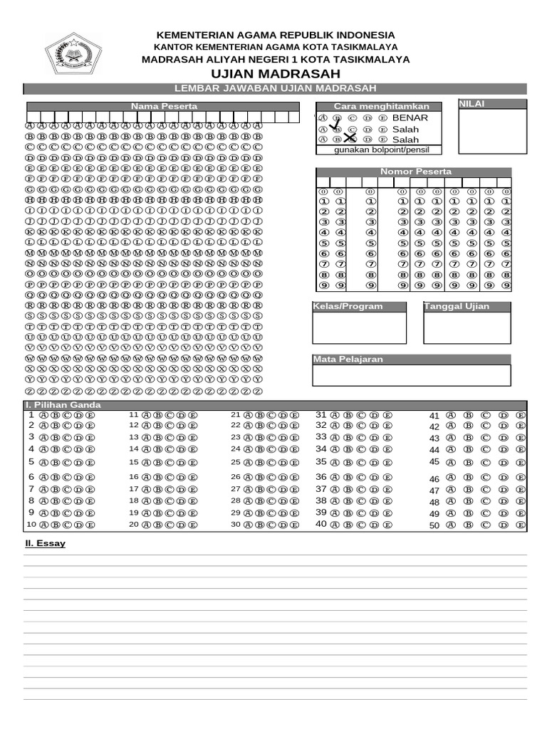 Lembar Jawaban Ujian Madrasah | PDF