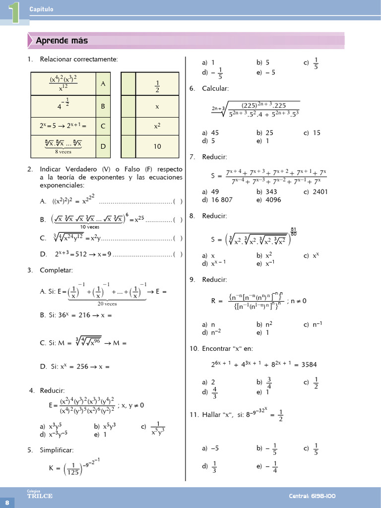 Teoria de Exponentes 4 Practica | PDF