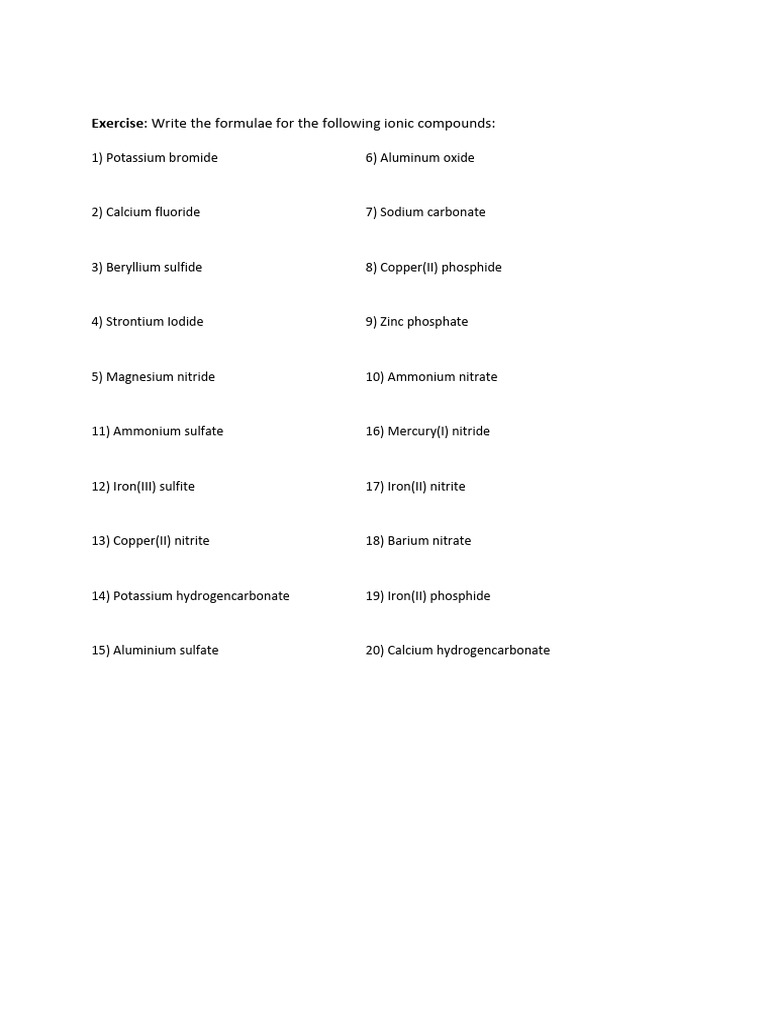 Writing Ionic Formulas Exercise | PDF