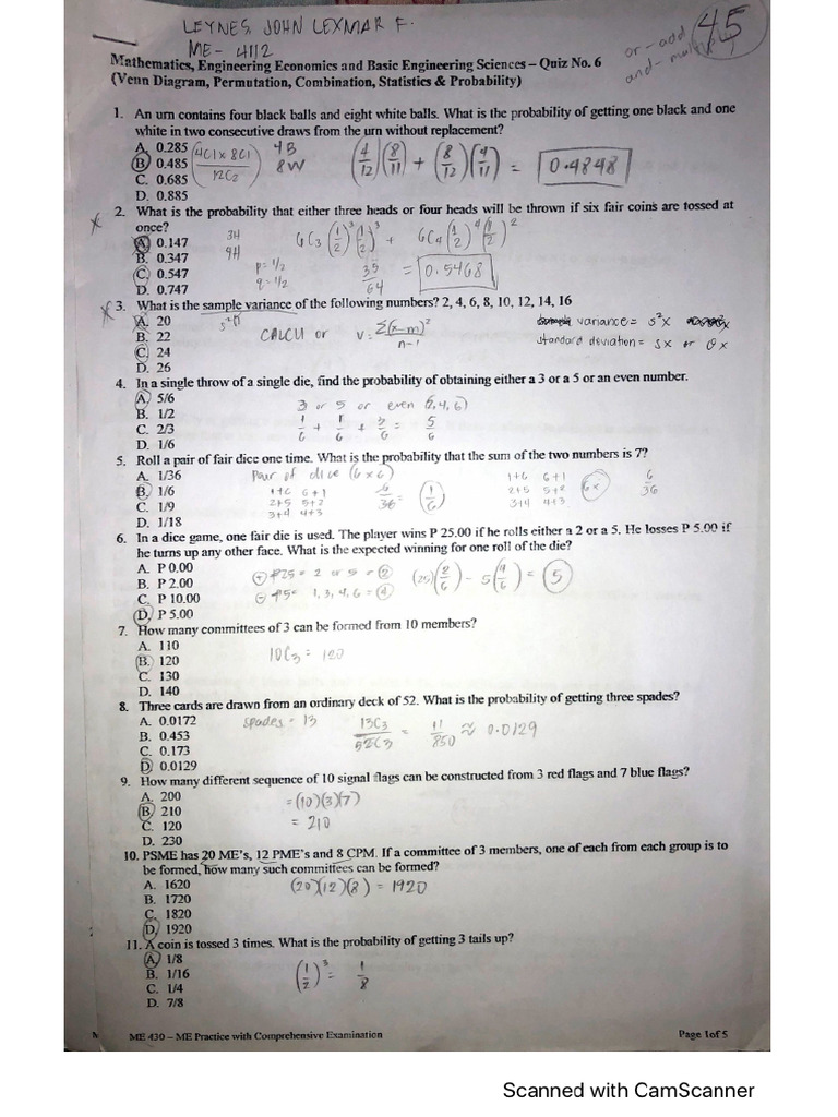 Math Quiz 6 | PDF