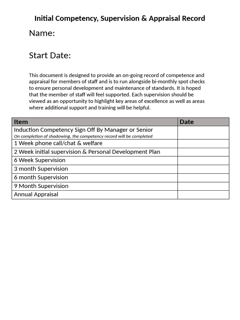 Initial Competency Record | PDF