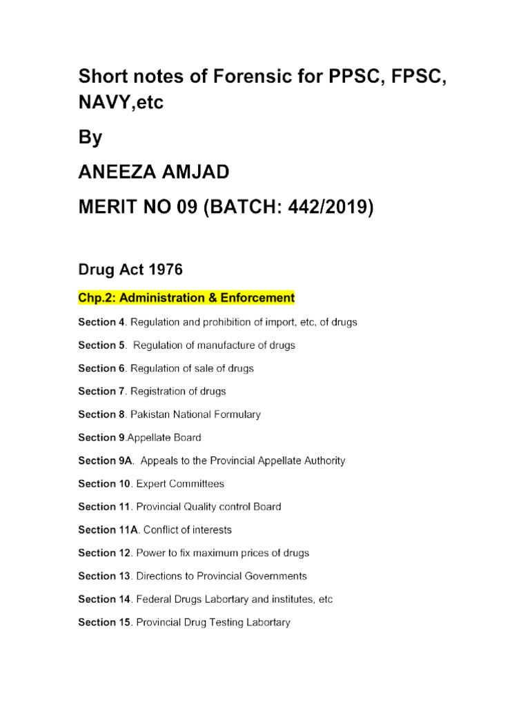 FORENSIC NOTES FOR TEST ANEEZA AMJAD - PDF Version 1 | PDF