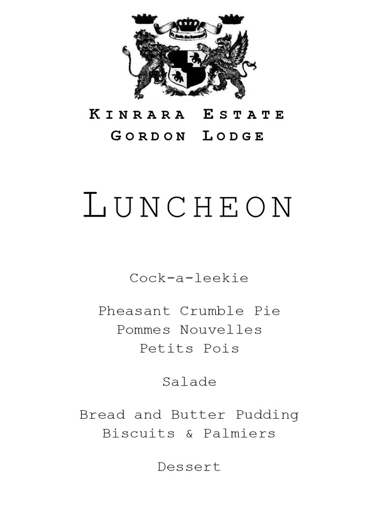 Kinrara Estate Luncheon Menu | PDF