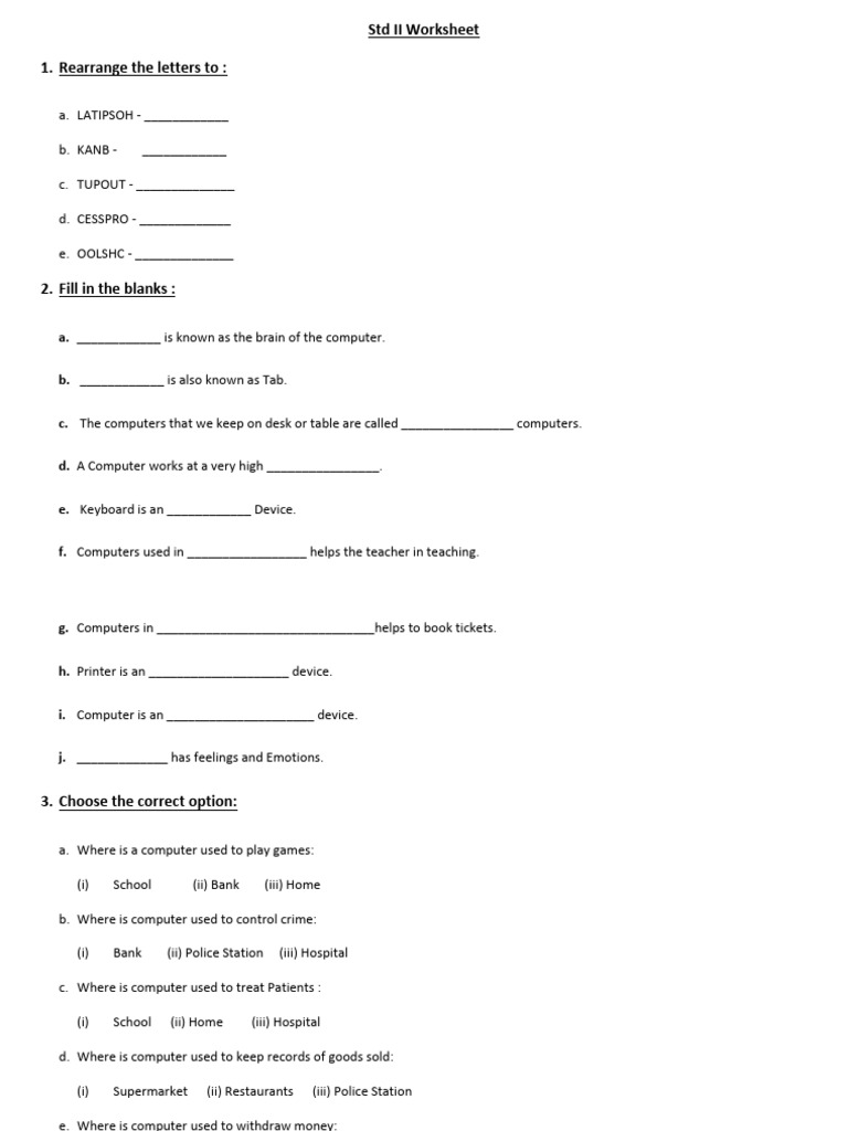 Class 2 Worksheet HHW | PDF