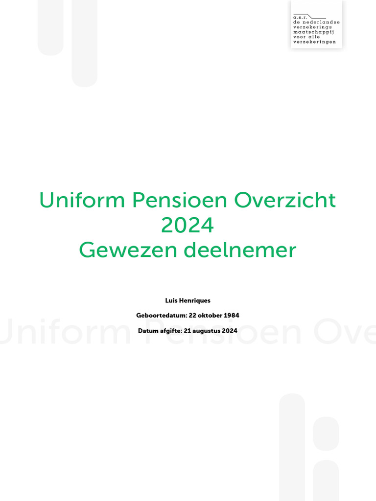 Uniform Pensioen Overzicht 2024 Gewezen Deelnemer | PDF