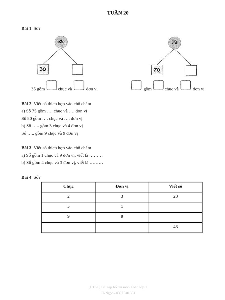 [CTST] Bai tap bo tro Toan 1 - TUAN 20 | PDF