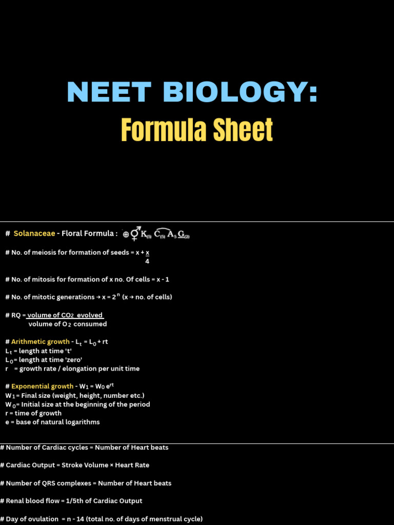 NEET Biology Formula Sheet | PDF