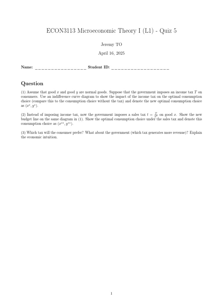 ECON3113 L1 Quiz 5 Solution | PDF