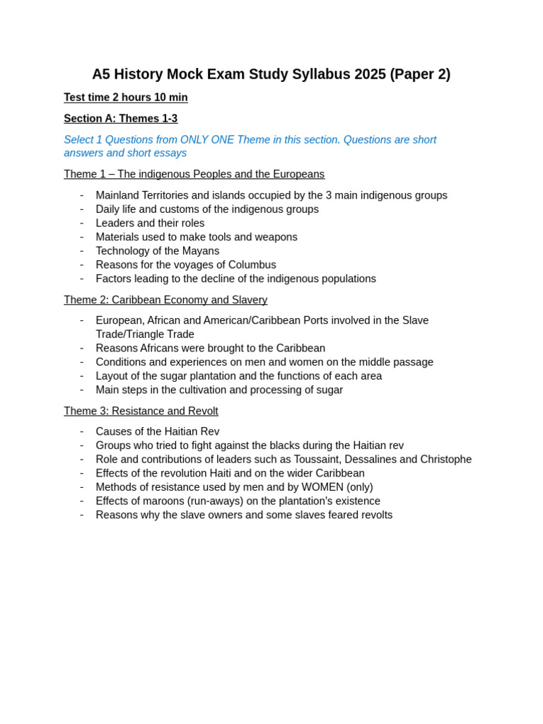 A5_History_Mock_Test_Study_Syllabus | PDF | Atlantic Slave Trade | Haiti