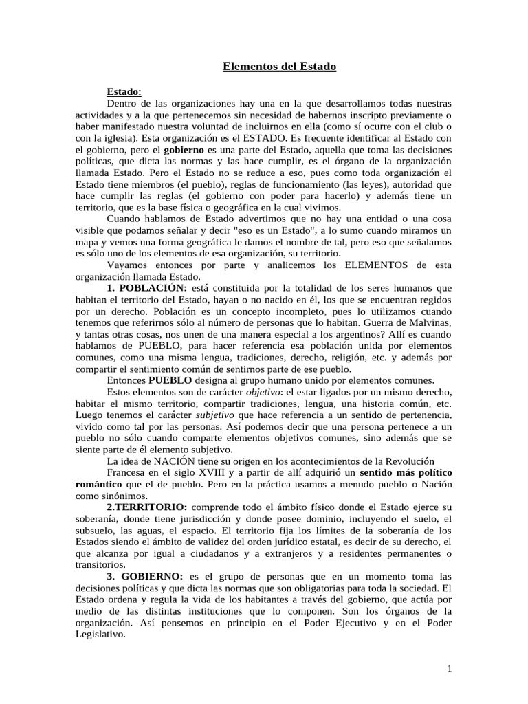 Elementos Del Estado | PDF | Estado (política) | Nación