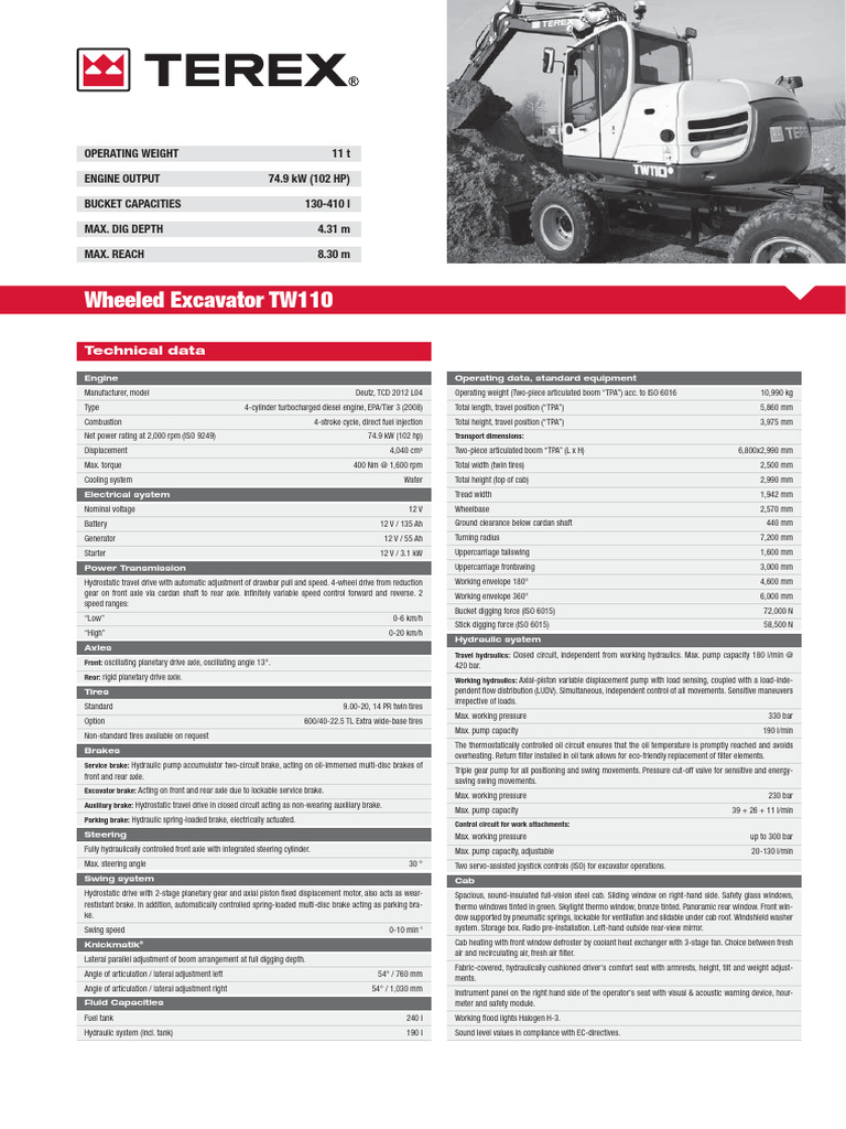 p38_en_tw110_spec_sheet_579_0610_72dpi | PDF | Brake | Pump