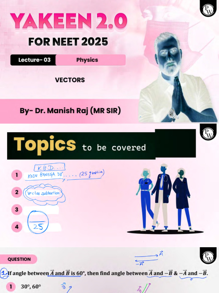 Vectors 03 - Class Notes - Yakeen NEET 2.0 2025 (Legend) | PDF