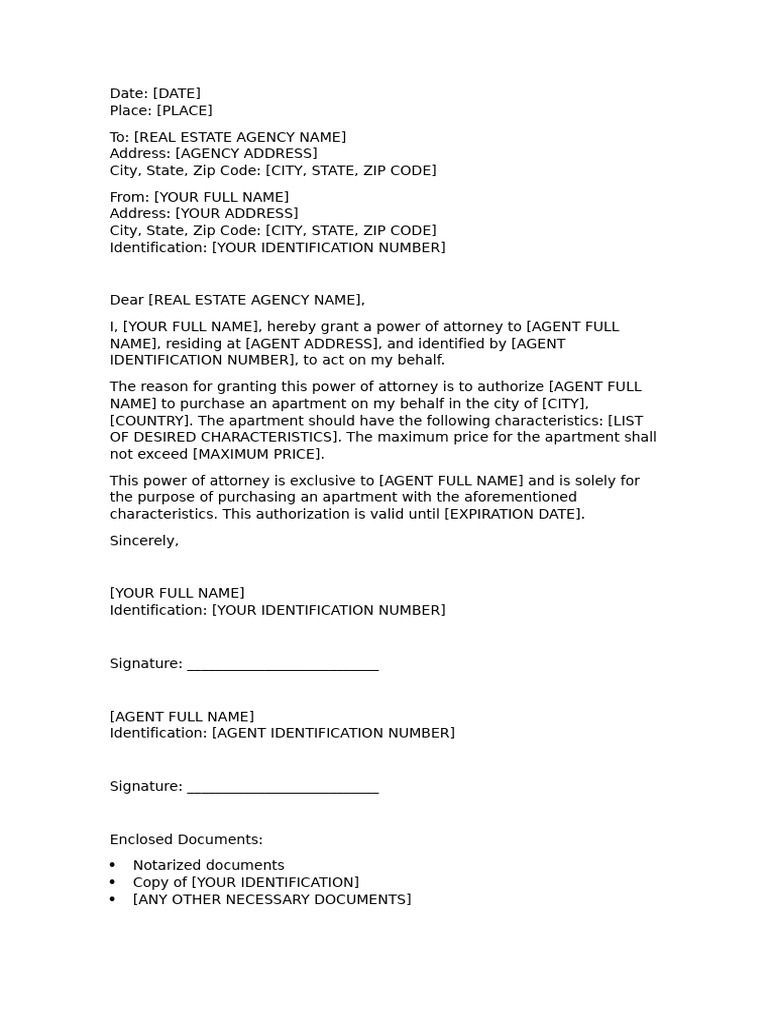 Power of Attorney for Apartment Purchase | PDF