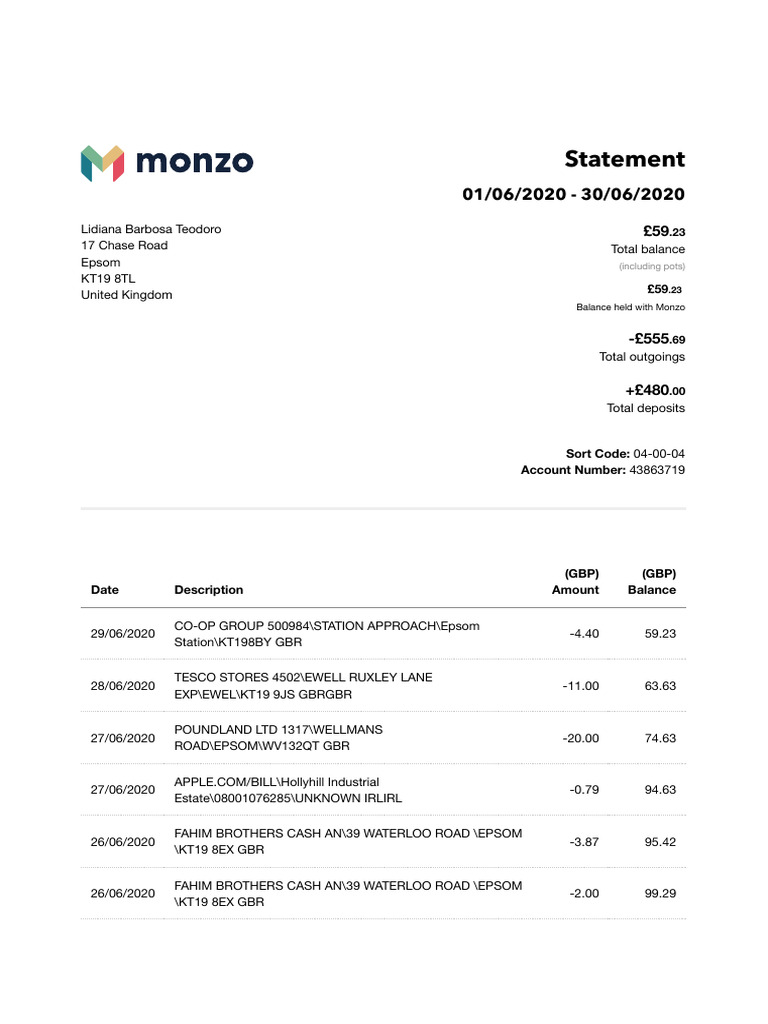 Monzo_Bank_Statement_2021_01_24_134941 | PDF | Food Retailers