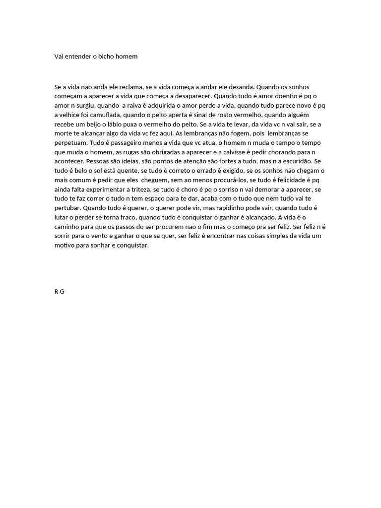 Vai Entender o Bicho Homem | PDF