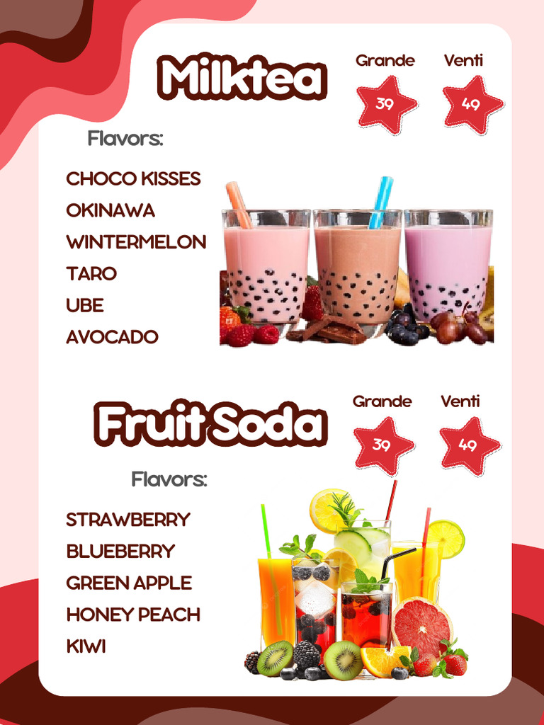 Milktea and Fruit Soda Menu Options | PDF