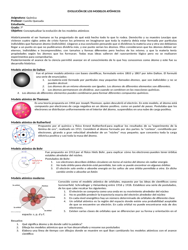 Taller Modelos Atómicos | PDF | Átomos | Electrón