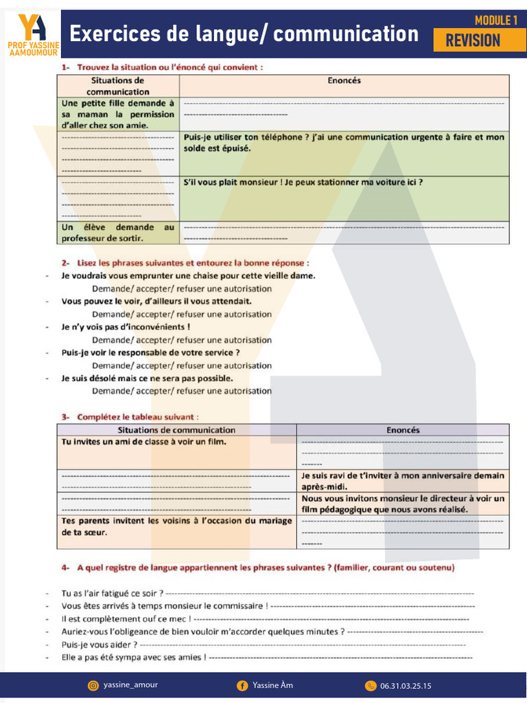 Exercices de Langue Communication 24 3ac | PDF