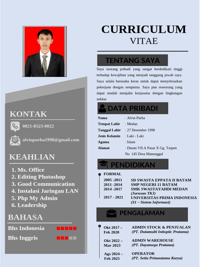 CV Terbaru 2023 (Alvin Purba) | PDF