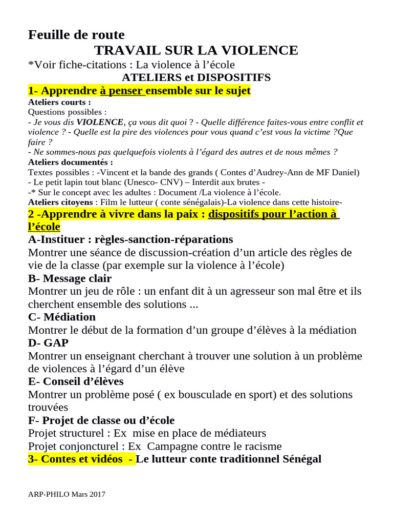 Feuille de route contre la violence scolaire | PDF