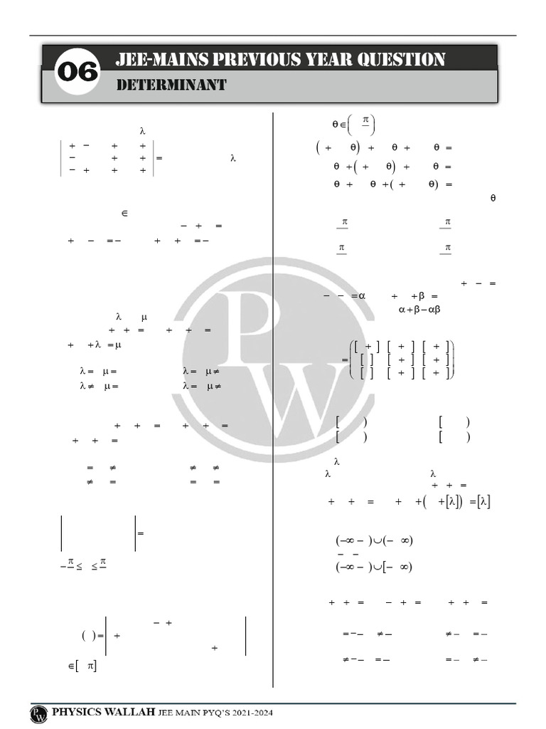 Determinant Jee Mains 2021-2024 Pyq - Maths | PDF | Equations | System Of Linear Equations