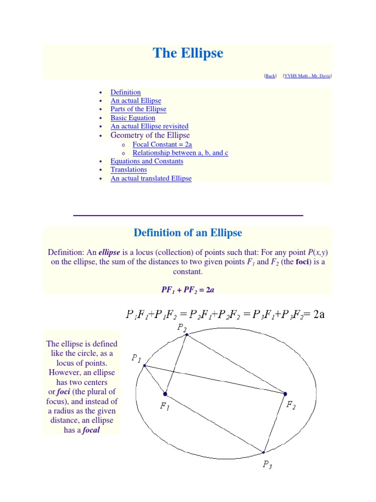 The Ellipse: Definition of An Ellipse | Download Free PDF | Ellipse ...
