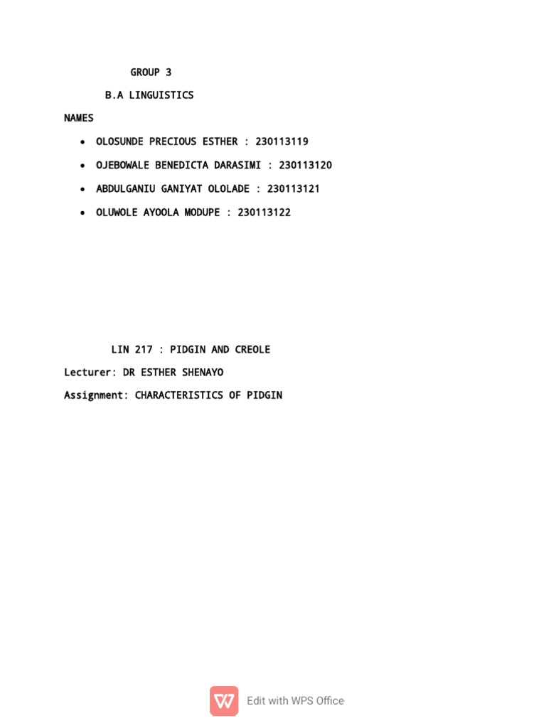 GROUP 3 - Characteristic of Pidgin | PDF | English Language | Linguistics