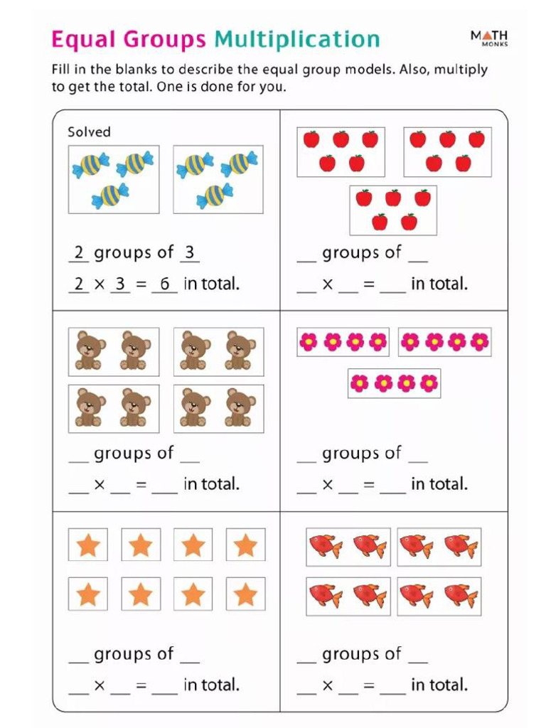 Equal Groups Multiplication Worksheets - Math Monks | PDF