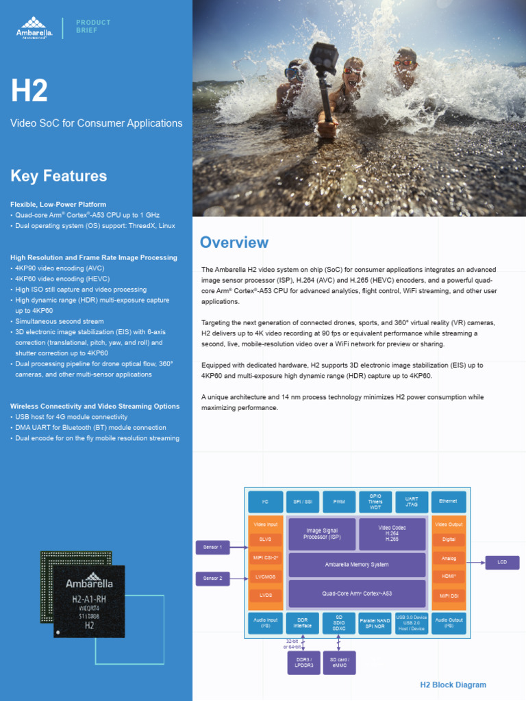 Ambarella H2 Product Brief | PDF | Image Stabilization | System On A Chip