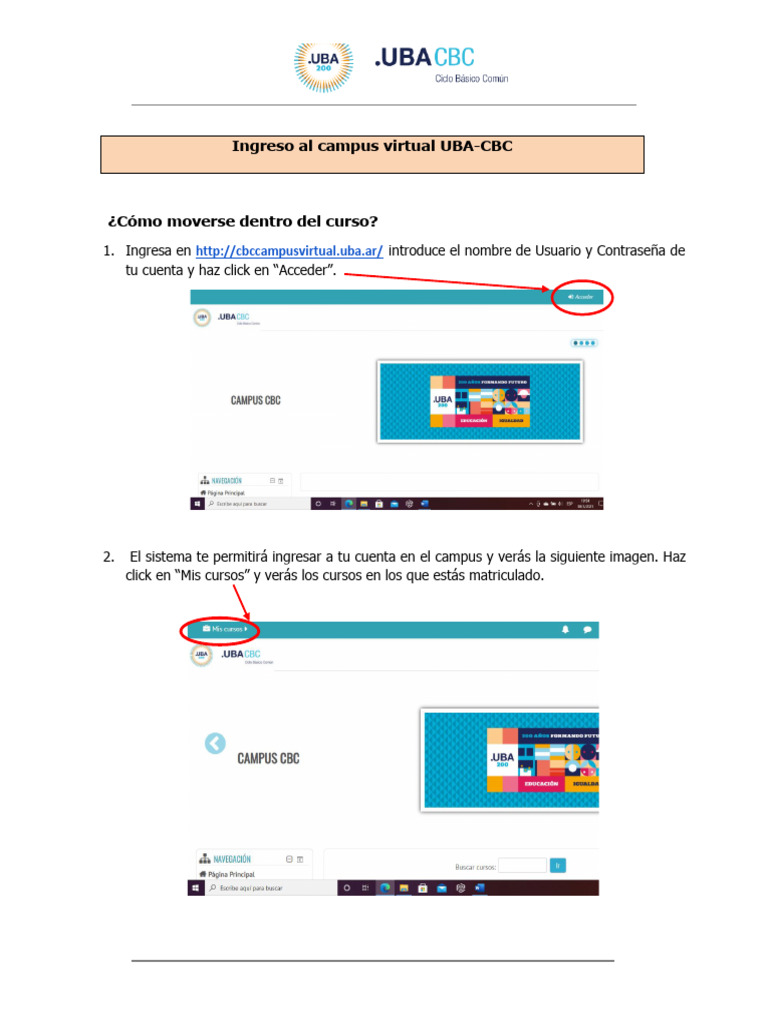 Guía de acceso al campus virtual UBA-CBC | PDF