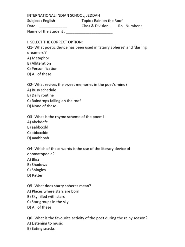 Lesson-3 - Rain On The Roof | PDF | Poetry