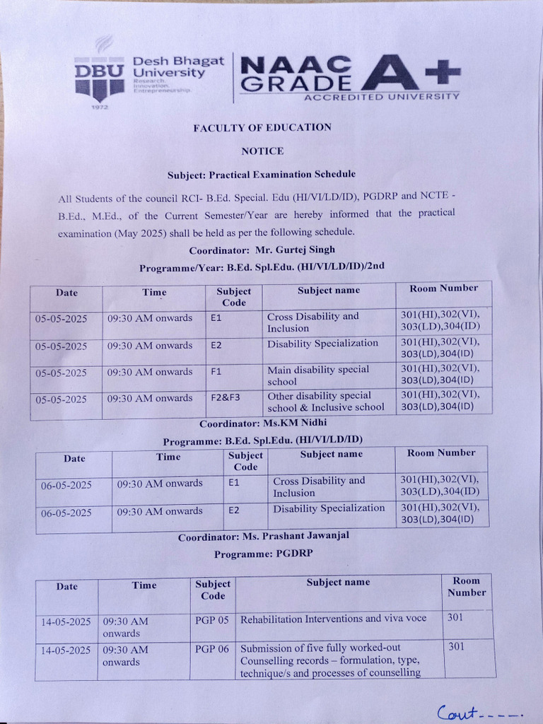 Final Date Sheet Practical Exam 2025 | PDF
