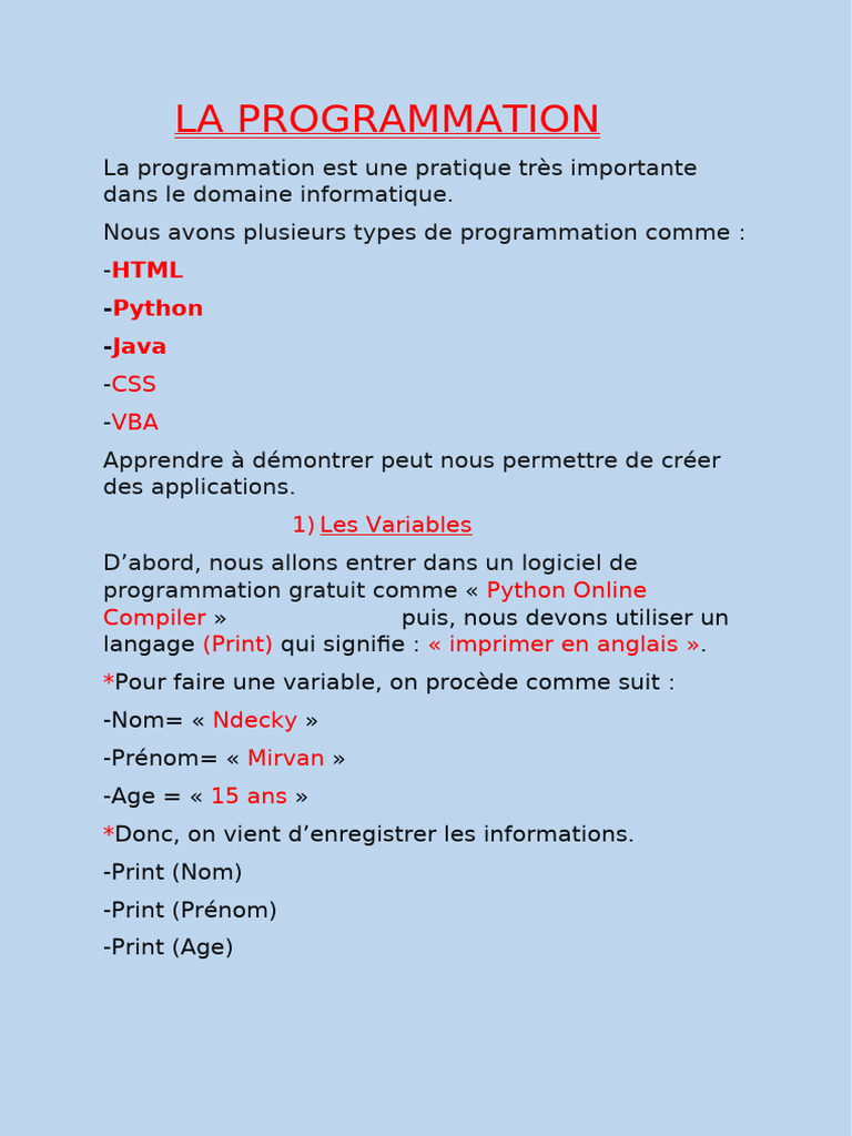 Introduction à la Programmation Python | PDF