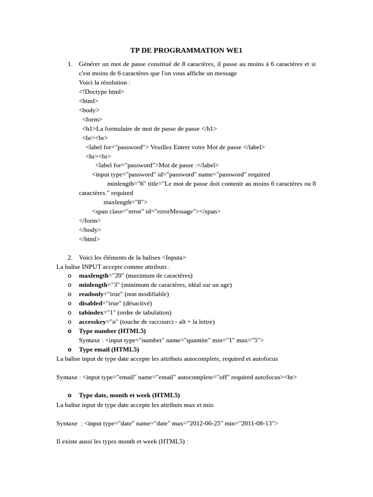 TP de Programmation Web1 (Formulaire) | PDF | HTML5 | Langage de balisage