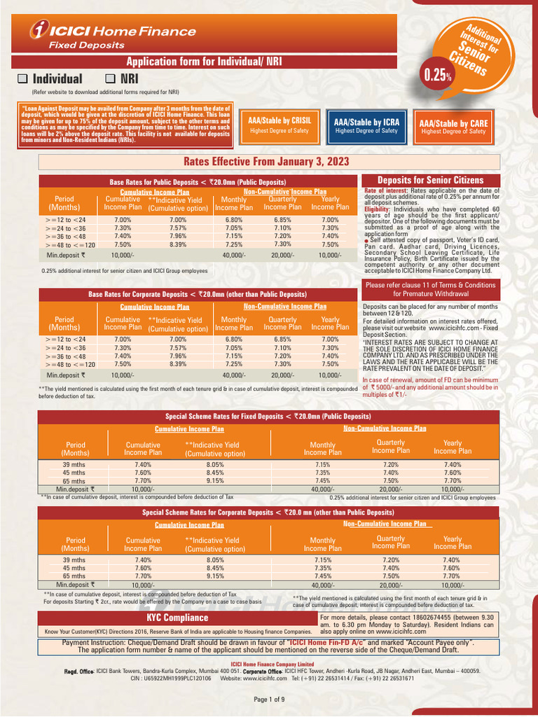 ICICI Home Finance Fixed Deposit Application | PDF | Credit | Finance ...