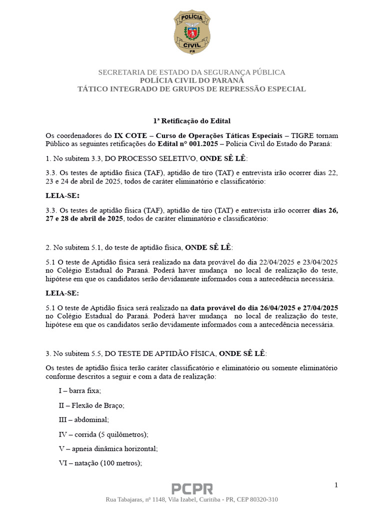 Retificação do Edital COTE IX 2025 | PDF