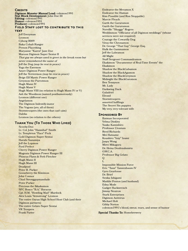 Digital Monster Database Manual - The Homebrewery | PDF